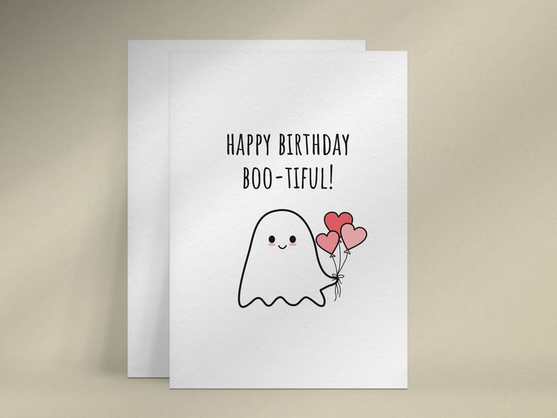 Happy Birthday Bootiful Card, Cute Boo Birthday Card, Ghost Balloons ...