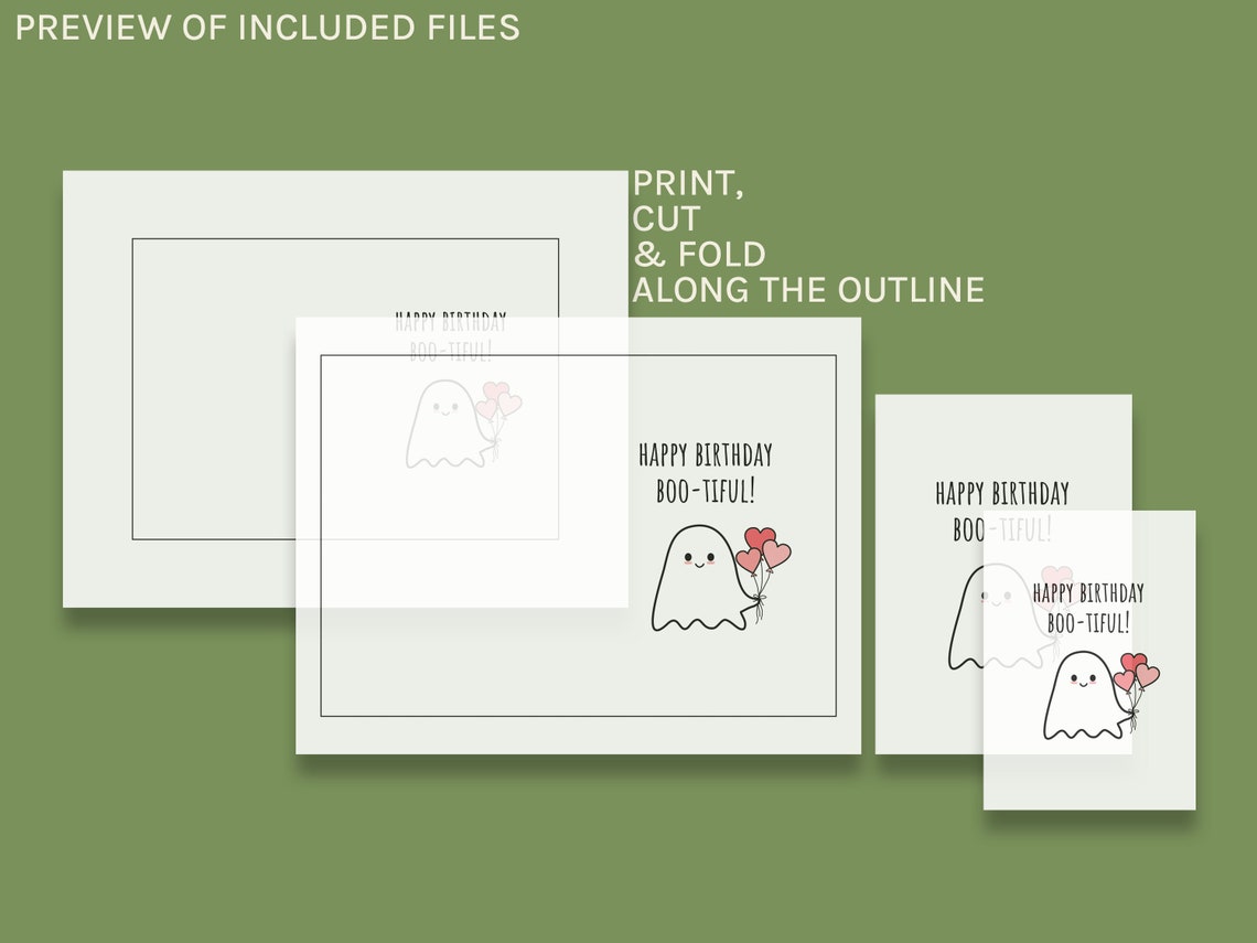 Happy Birthday Bootiful Card, Cute Boo Birthday Card, Ghost Balloons ...