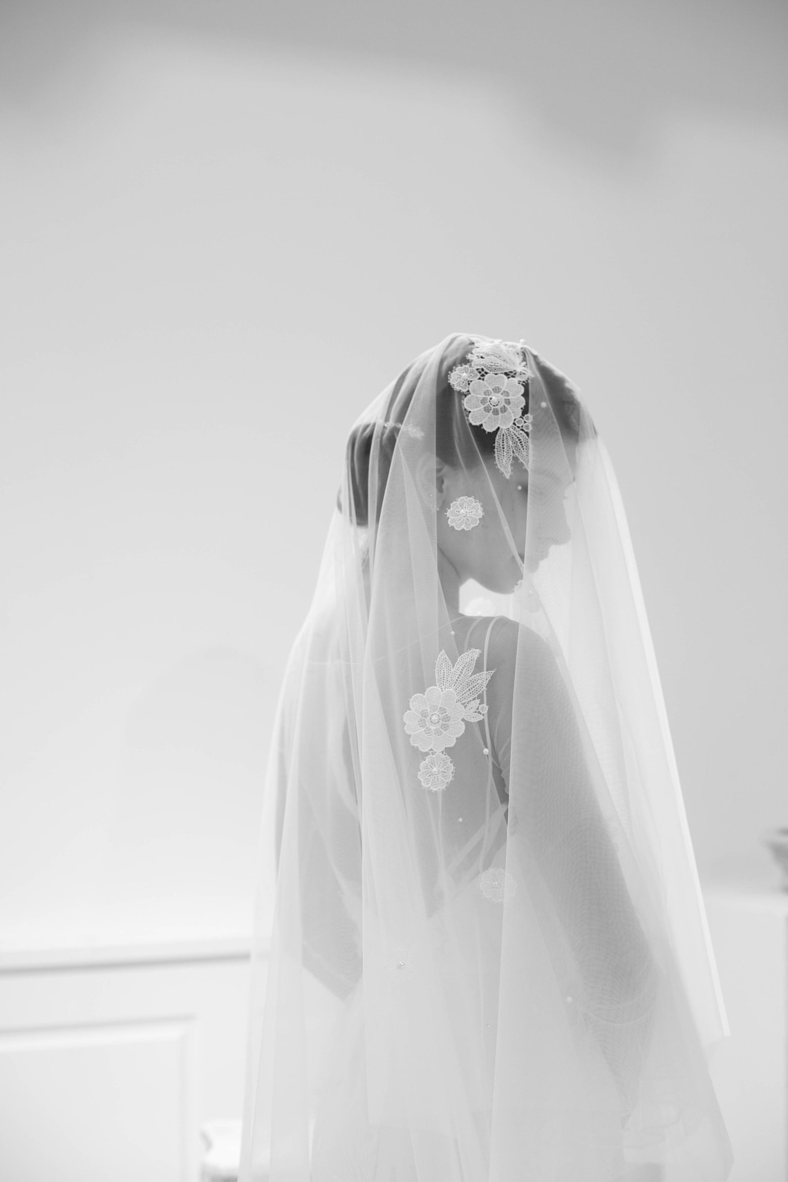Soft Ivory Tulle, Pearl Wedding Veil With Flora Lace , Cathedral ...
