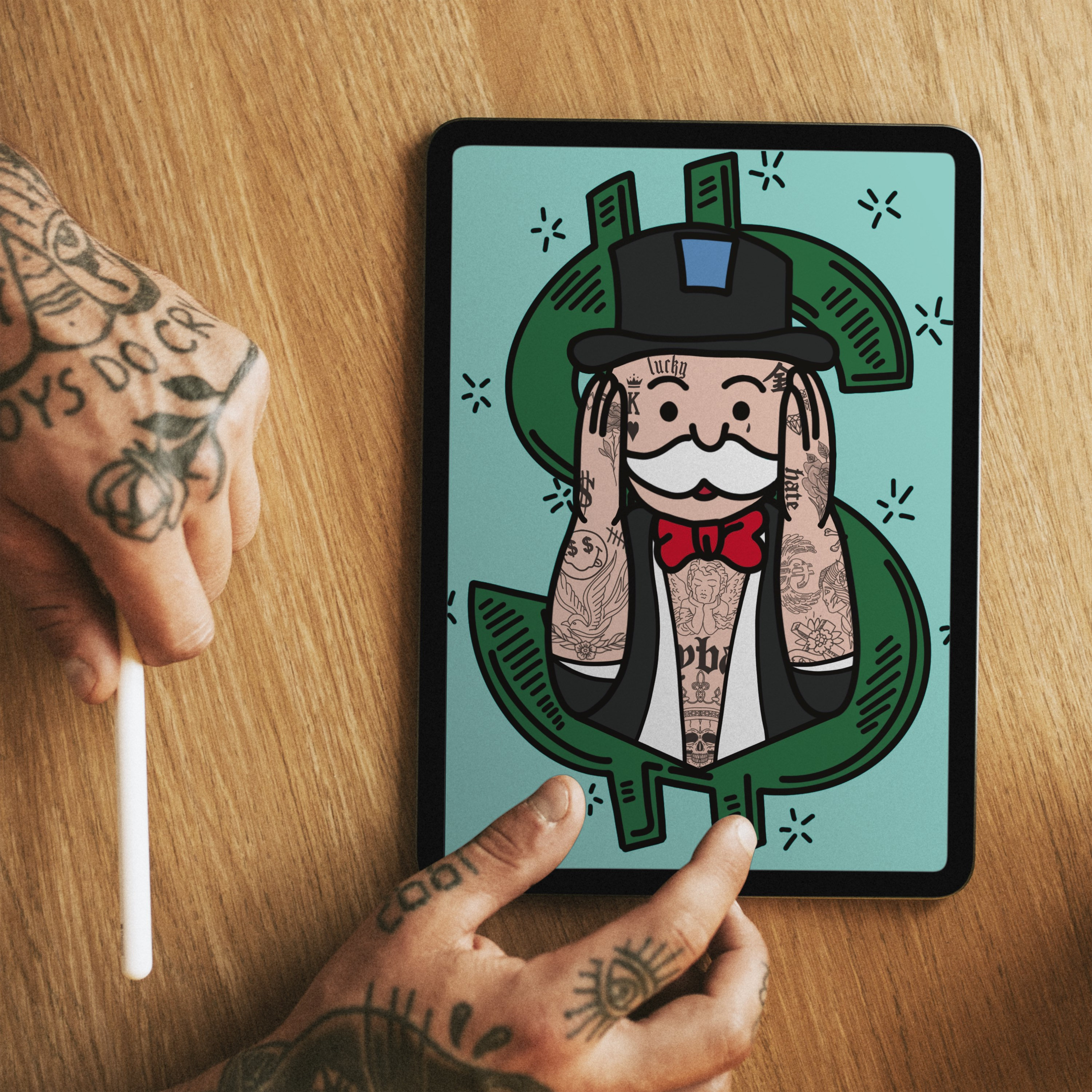 Monopoly Man With Money Bags Tattoo