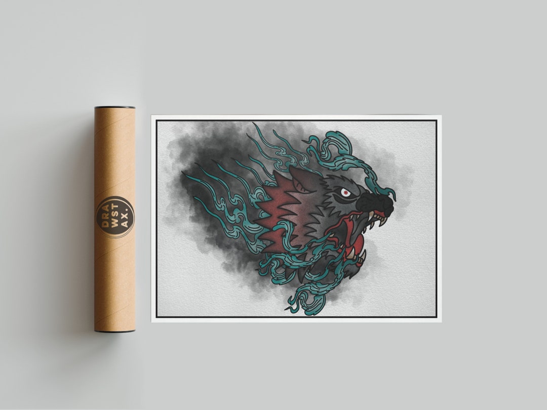 Japanese Style 'wolf in the Clouds' Art Print Japanese Art Japanese ...