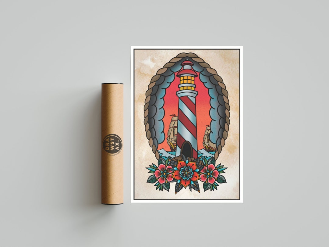 Sailor Jerry Old School Lighthouse Tattoo Print Sailor Jerry Tattoo ...