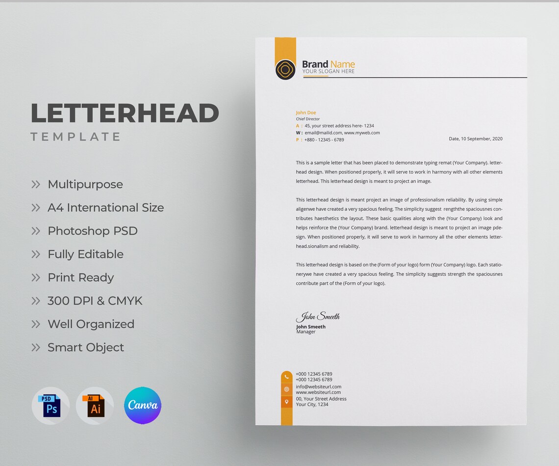 Editable Letterhead Template | Printable Letterhead | Modern Creative ...