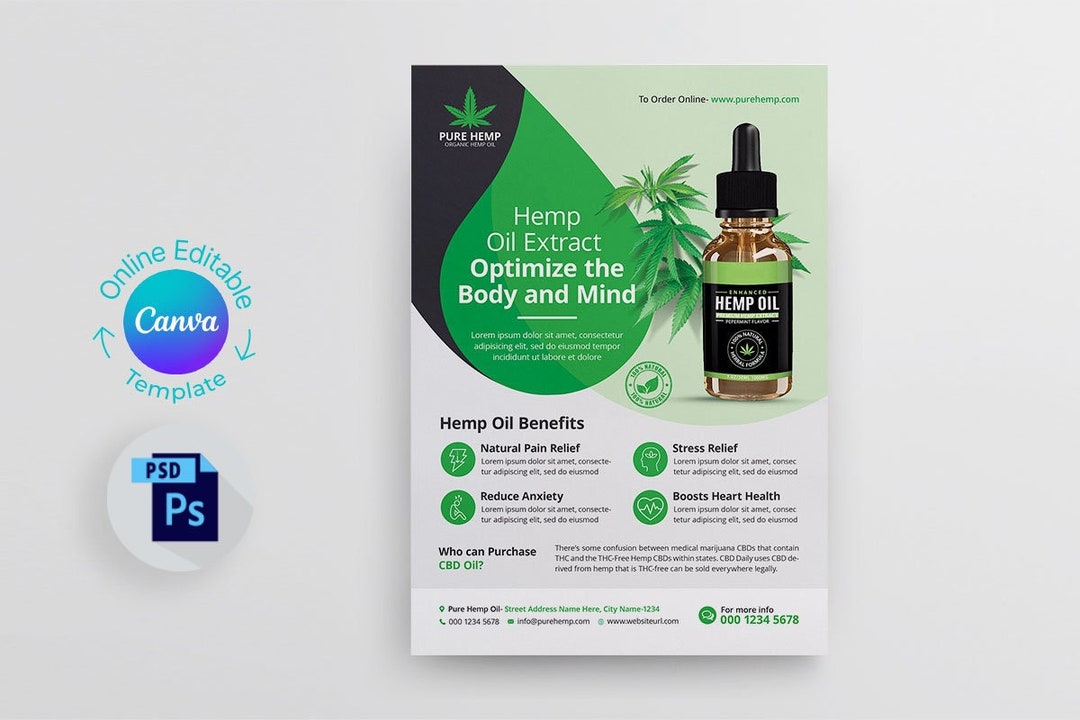 Canva Hemp Product Flyer Template CBD Oil Flyer Photoshop PSD Canva ...