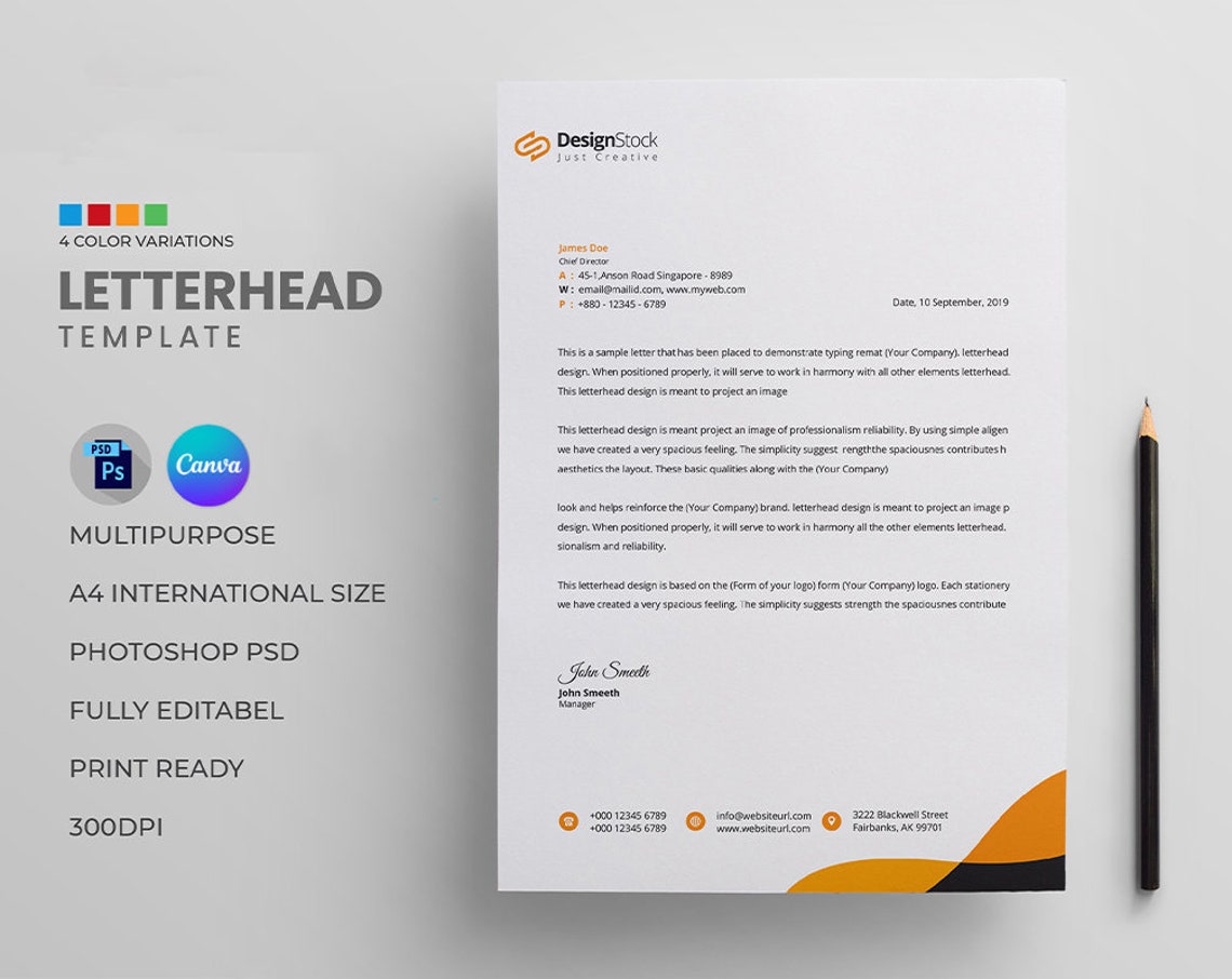 Canva Letterhead Template | Editable Modern Corporate Letterhead Design ...
