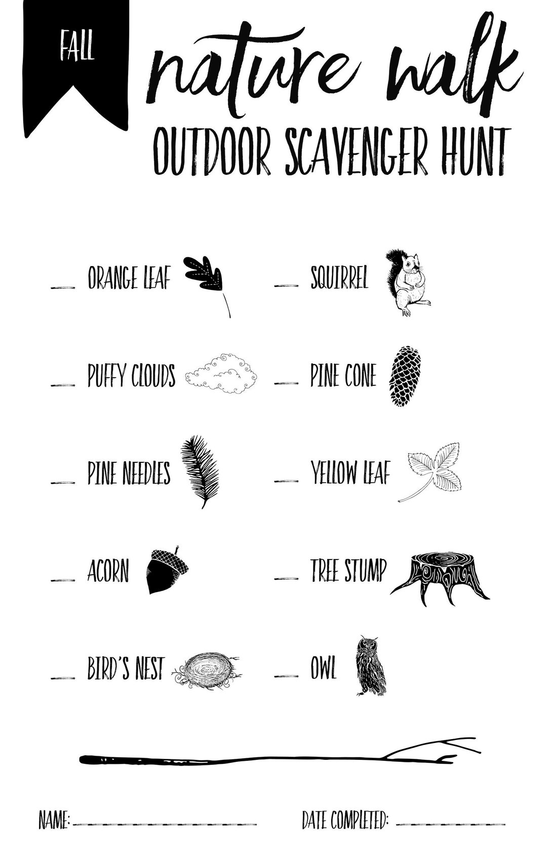 Nature Walk Fall Scavenger Hunt INSTANT DOWNLOAD - Etsy