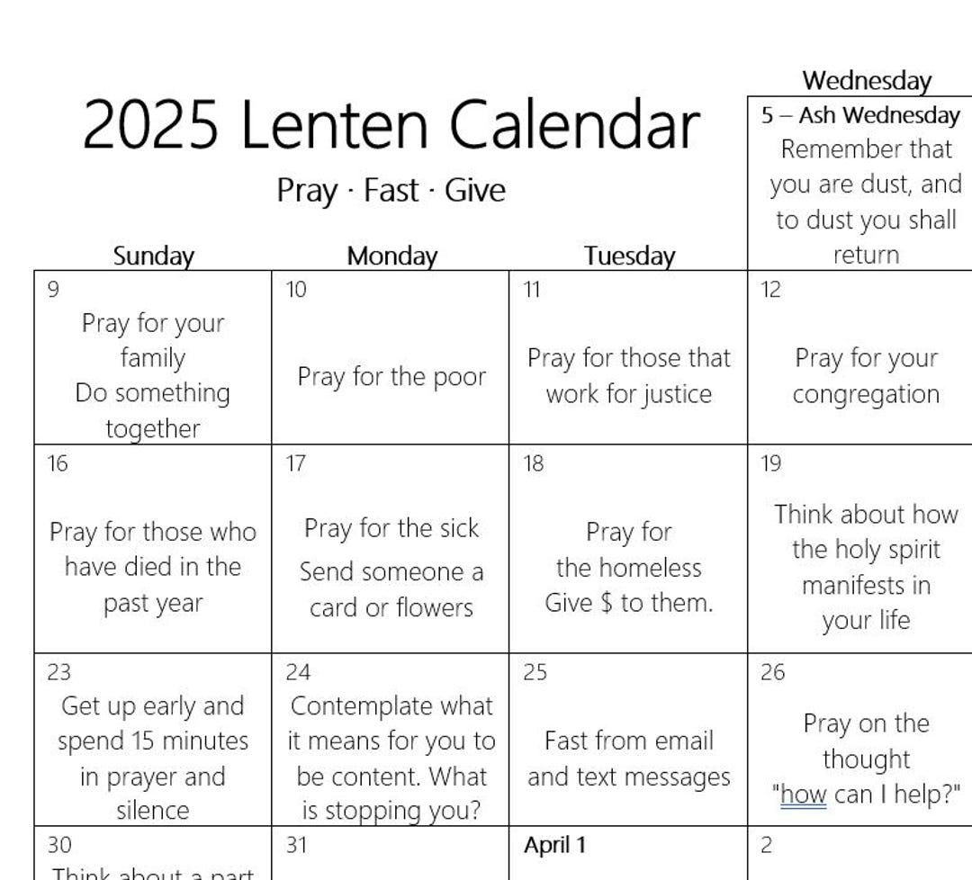 2025 Lenten Calendar - Pray Fast Give - Digital Download - Etsy