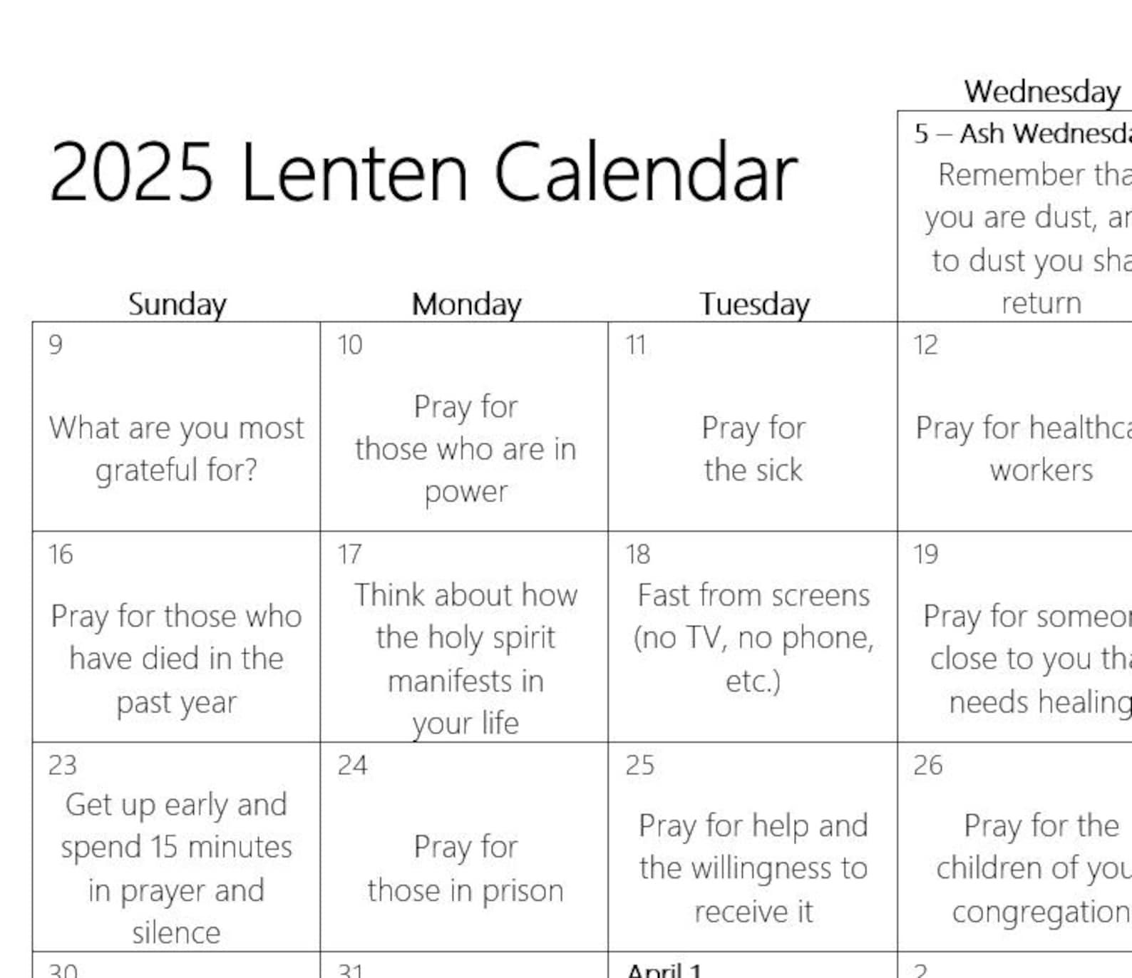 2025 Lenten Calendar - Digital Download - Etsy