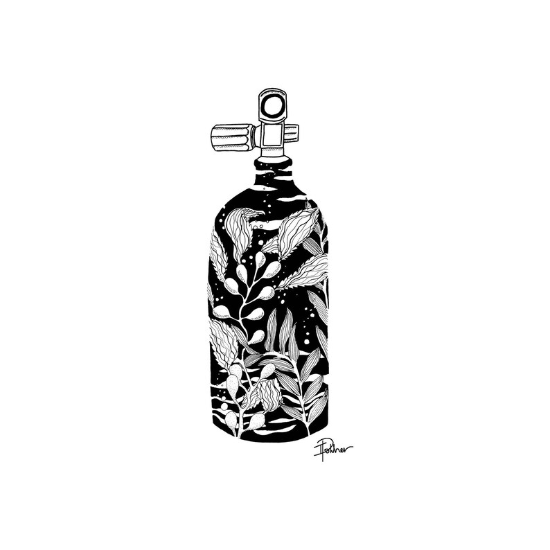 DIGITAL FILE Scuba Tank Seaweed Design Drawing Printable Art - Etsy