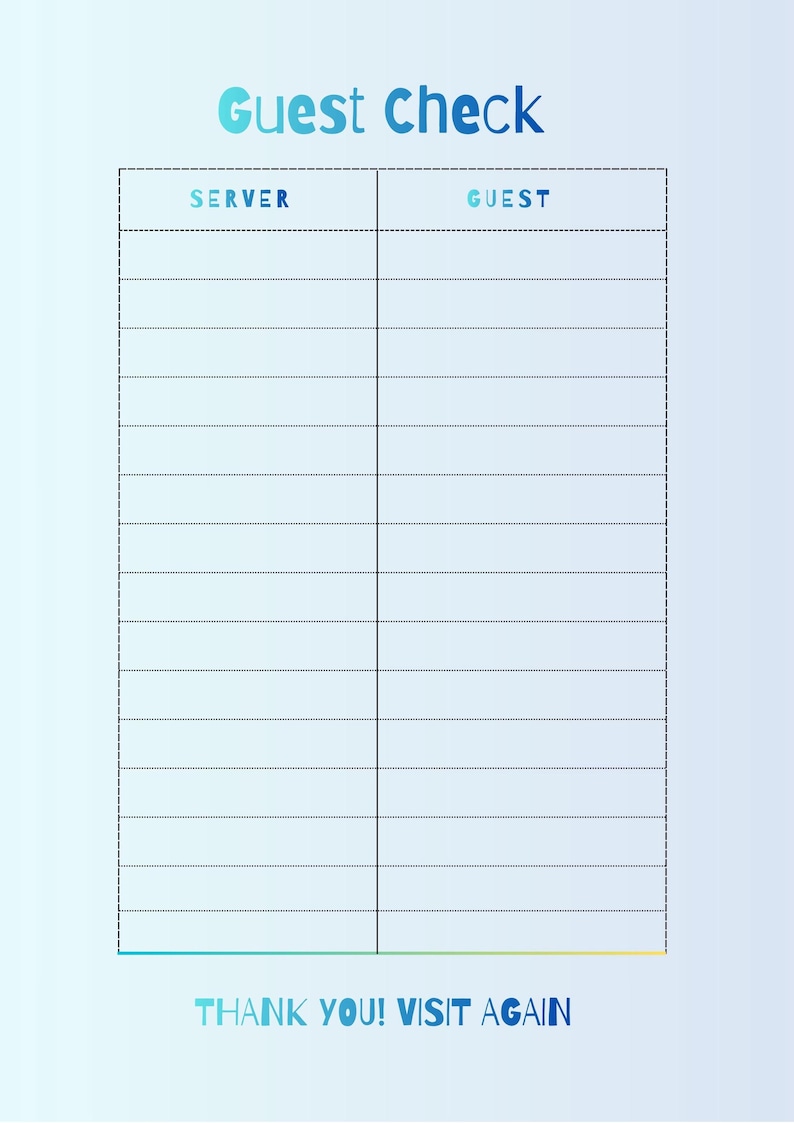 Guest Check Template | Modern & Vintage Styles for Restaurants - Etsy