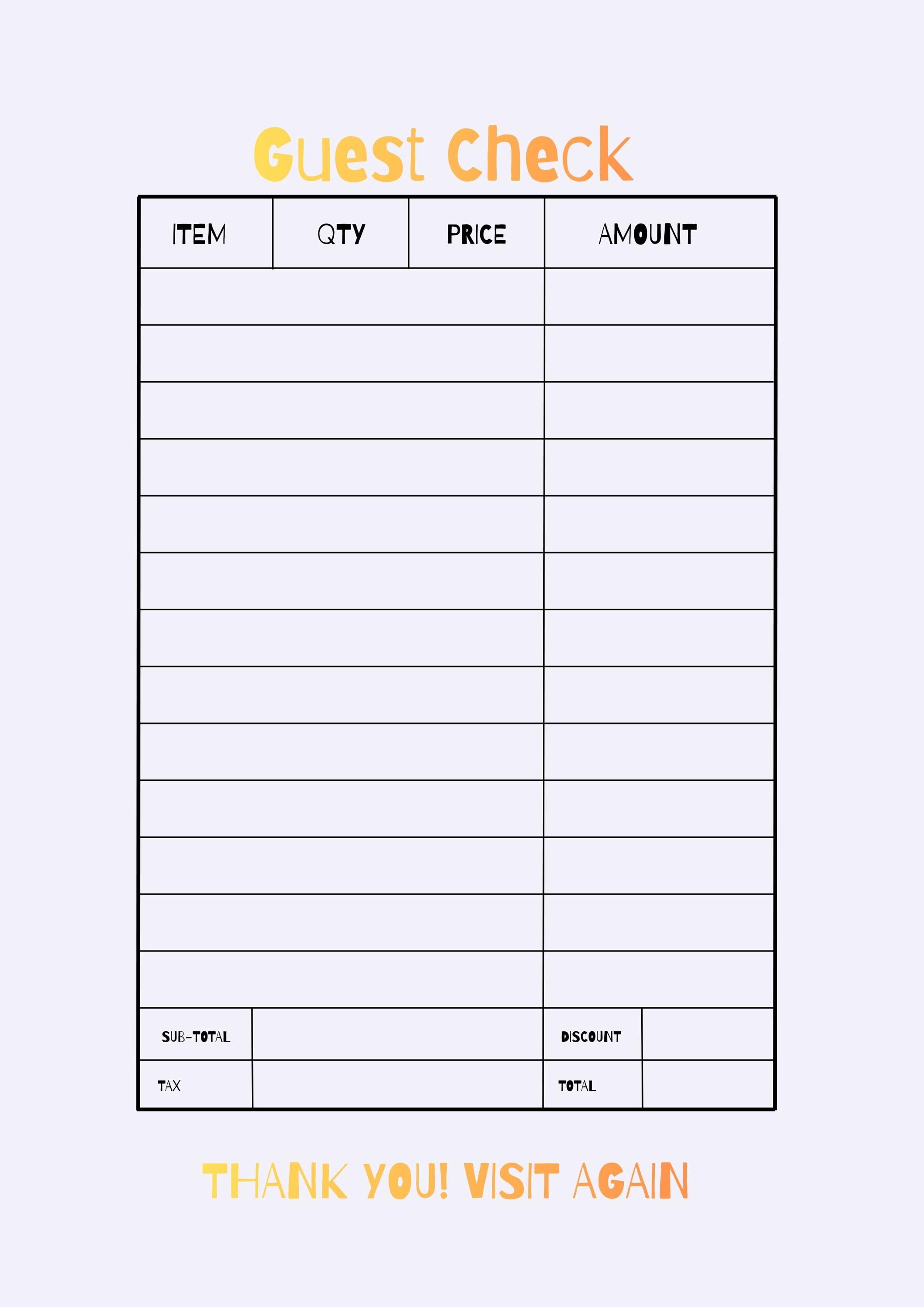 Guest Check Template | Modern & Vintage Styles for Restaurants - Etsy