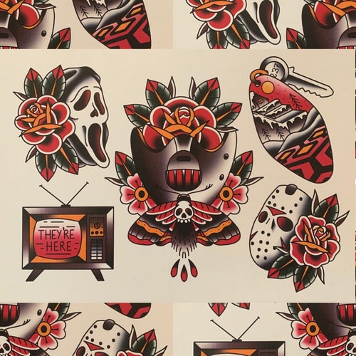 Horror Tattoo Flash Art Print | Etsy