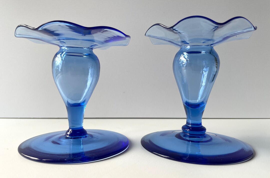 Vintage CARDER STEUBEN French Blue Low Candlesticks (2) - Etsy