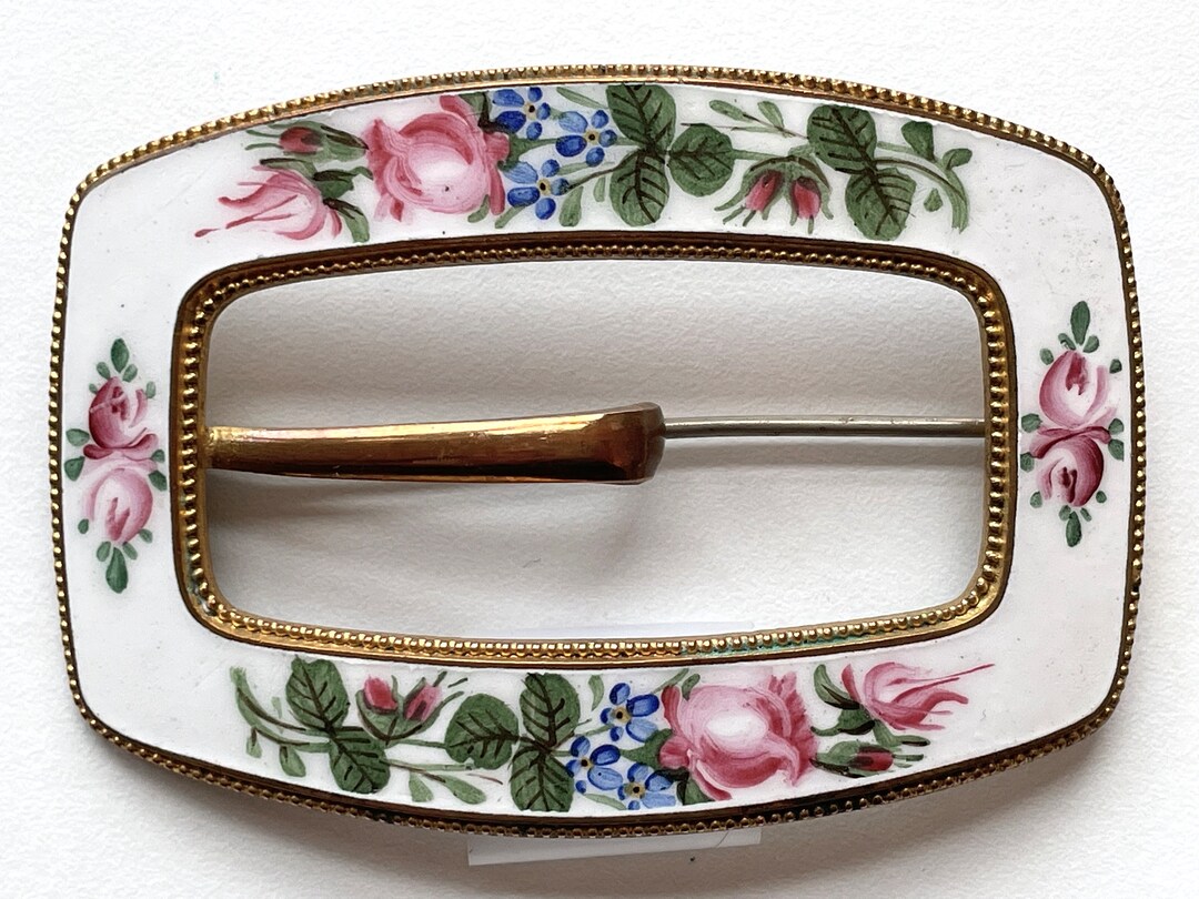Victorian Antique C-clasp Buckle-style Sash Brooch/pin - Hand Painted ...