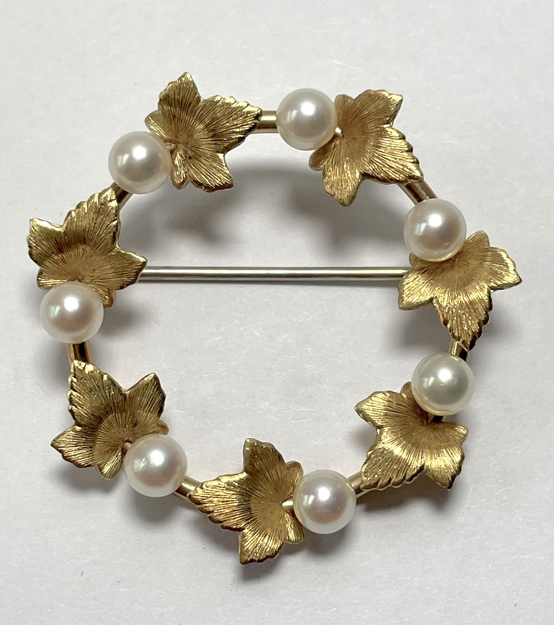 Vintage KREMENTZ 14k Gold Overlay Leaf Pin With Cultured Pearls - Etsy