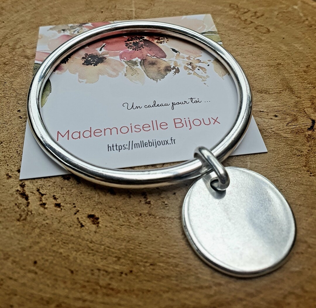 Thick Silver Plated Bangle With Round Charm - Etsy