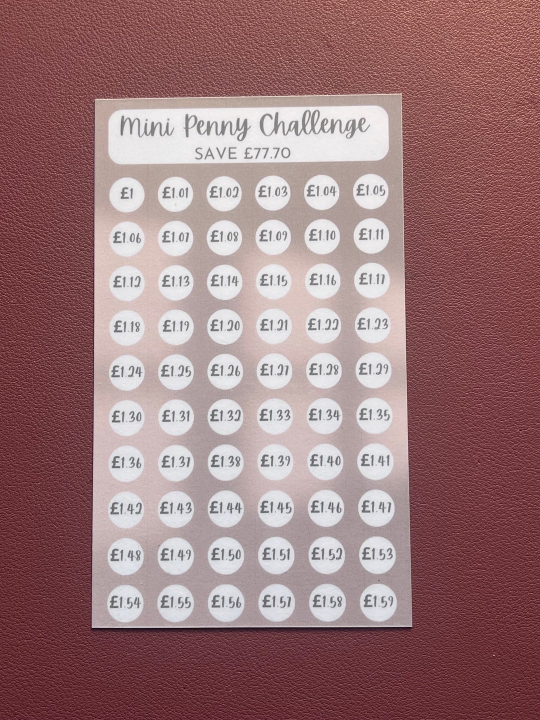 Mini Penny Saving Challenge laminated to Fit Your Size A6 Envelope ...