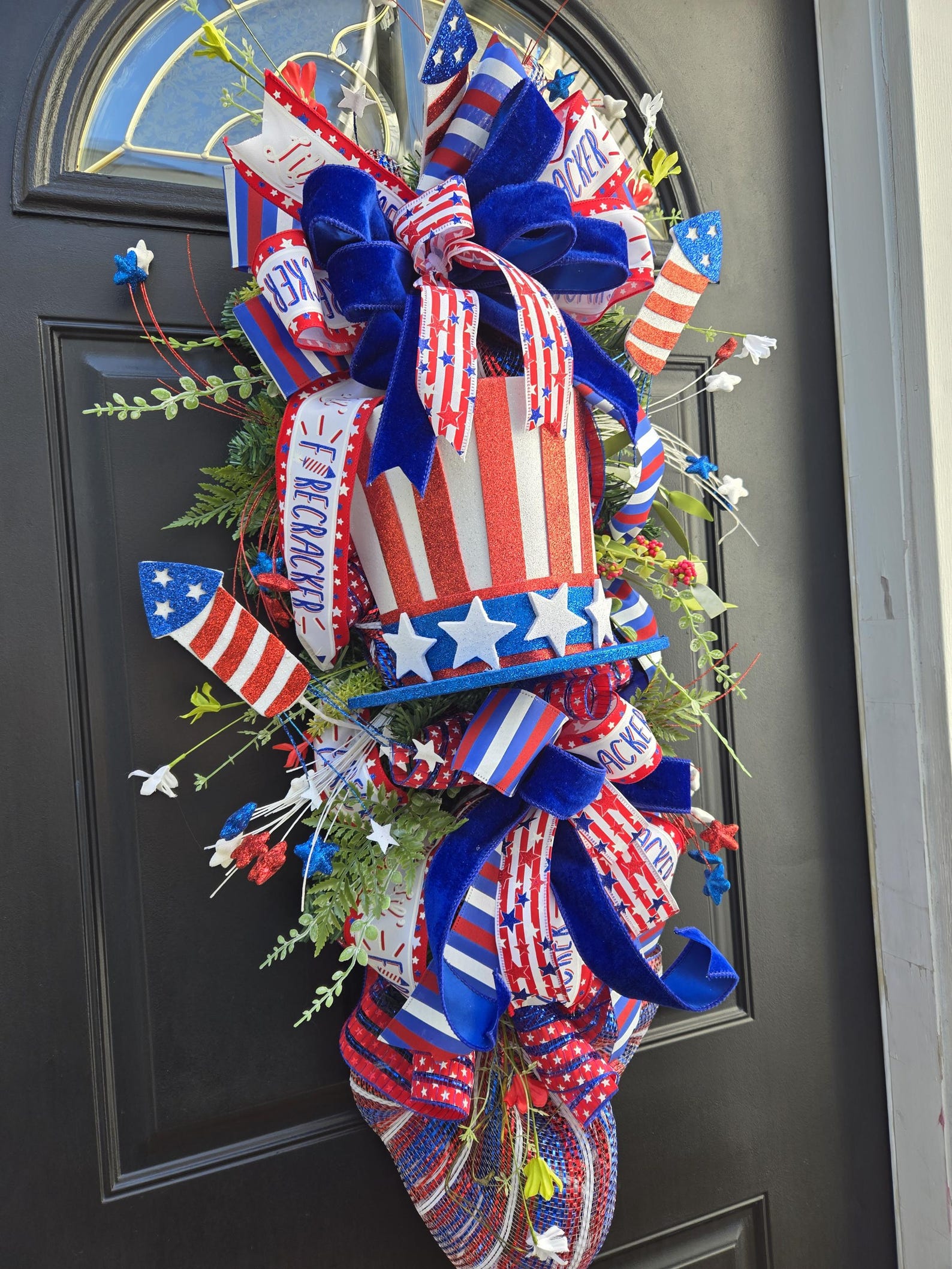 Large Patriotic Door Wreath,double Doors,long Fireworks Swag,4th of ...