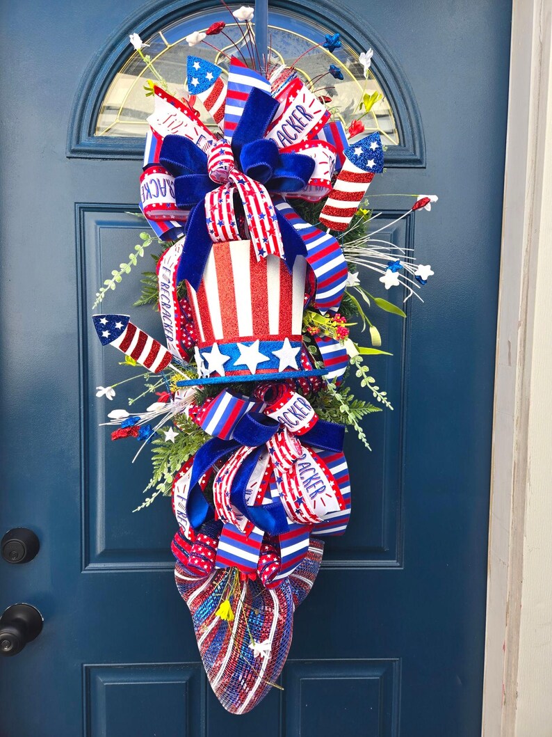 Large Patriotic Door Wreath,double Doors,long Fireworks Swag,4th of ...