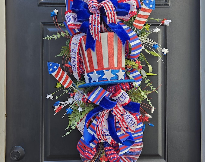 Large Patriotic Door Wreath,double Doors,long Fireworks Swag,4th of ...