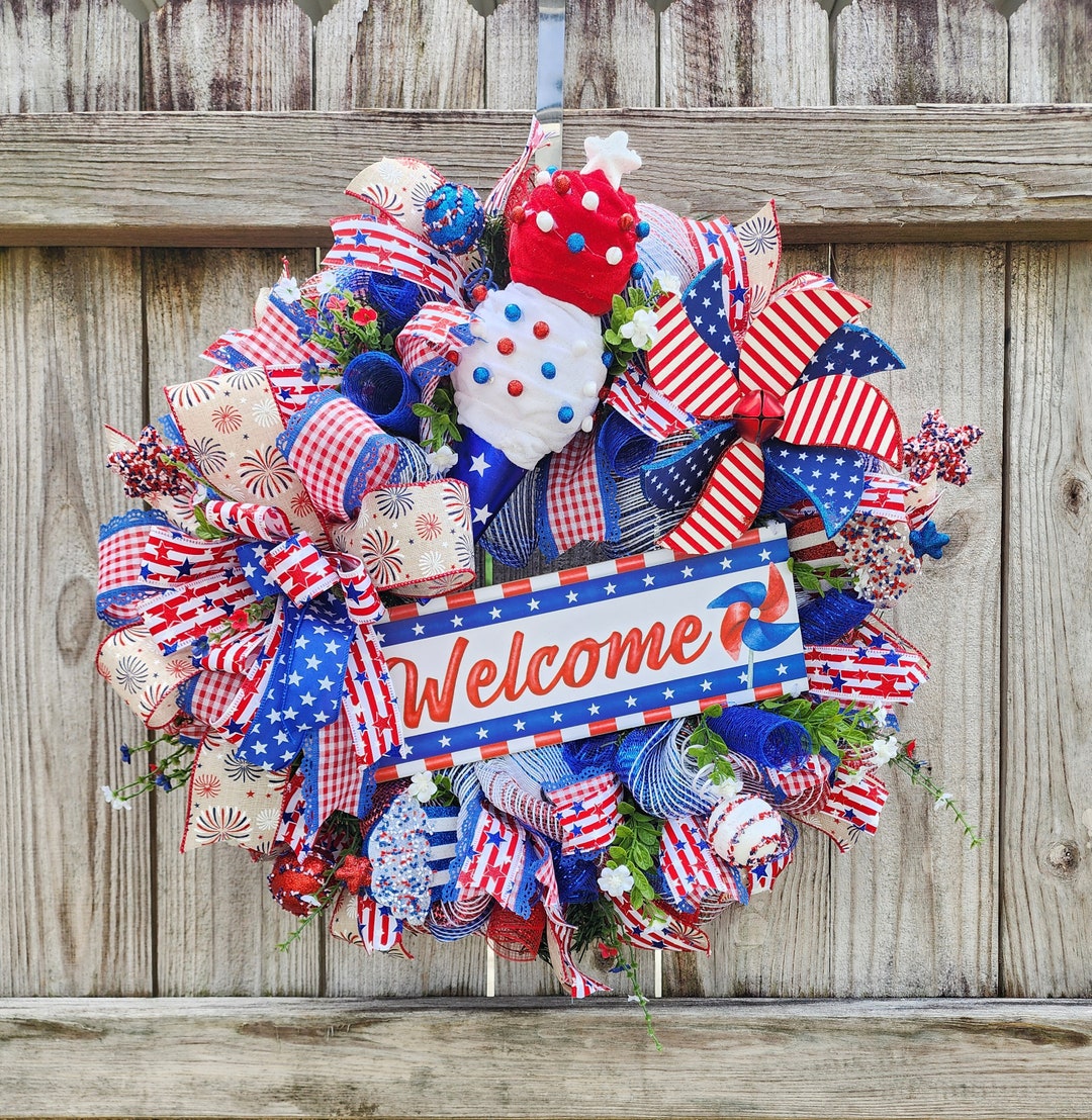Ice Cream Swag,red White Nd Blue,fourth of July Wreath,patriotic Door ...