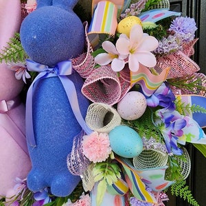 Flocked Bunny Easter Wreath,spring Bunnies Wreath,bright Spring Floral ...