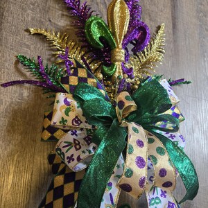 Mardi Gras Tree Topper,new Orleans Decor,purple and Gold Bow,mardi Gras ...