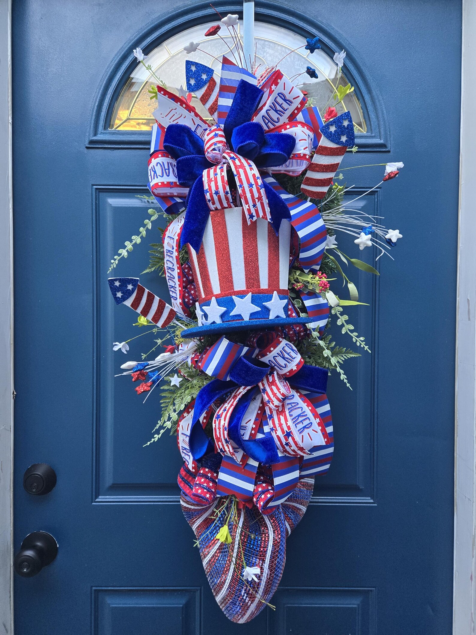 Large Patriotic Door Wreath,double Doors,long Fireworks Swag,4th of ...