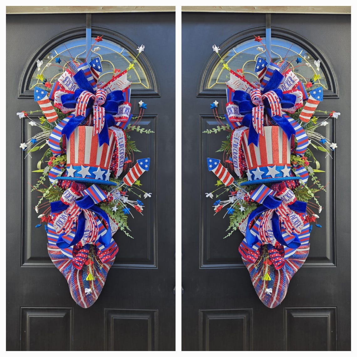 Large Patriotic Door Wreath,double Doors,long Fireworks Swag,4th of ...