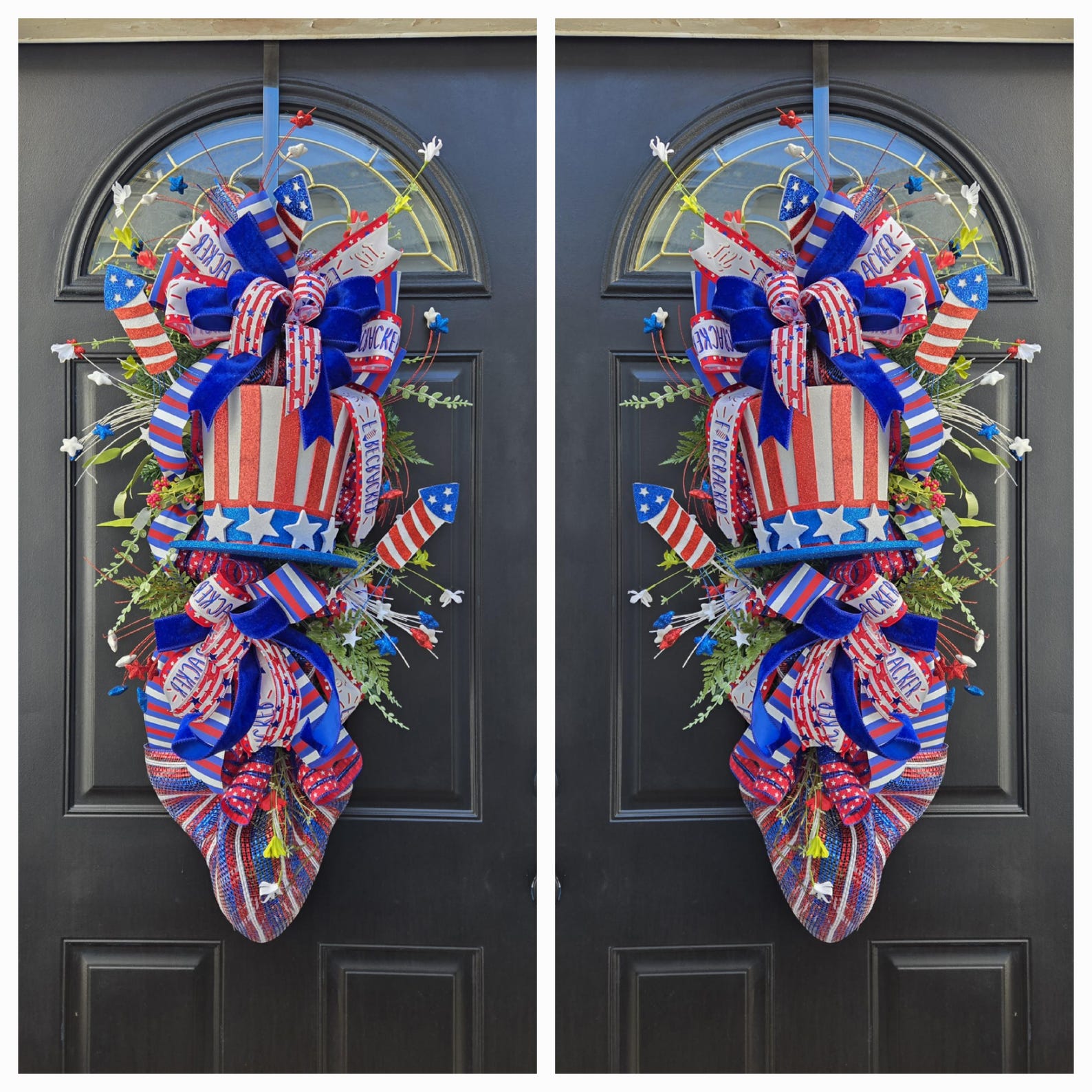 Large Patriotic Door Wreath,double Doors,long Fireworks Swag,4th of ...