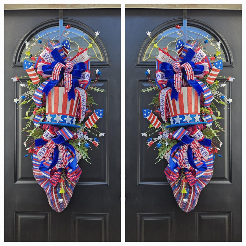 Large Patriotic Door Wreath,double Doors,long Fireworks Swag,4th of ...