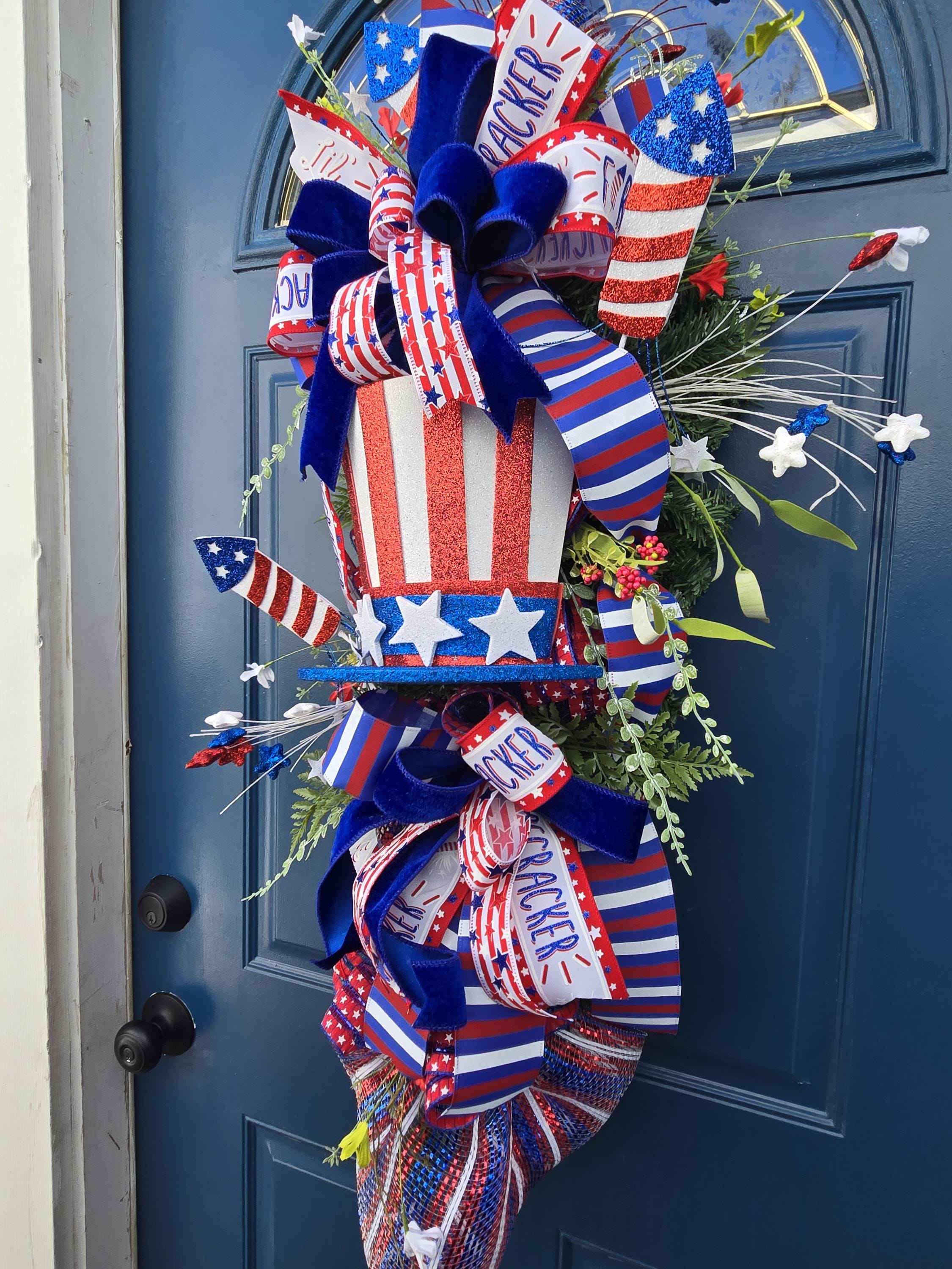 Large Patriotic Door Wreath,double Doors,long Fireworks Swag,4th of ...
