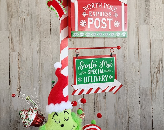 Green Elf Mailbox Arrangement, Large Christmas Mailbox, Santa Mail,tall ...