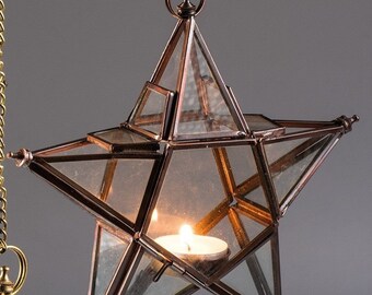 Vintage Glass Star Hanging Tea Light Candle Lantern - Etsy