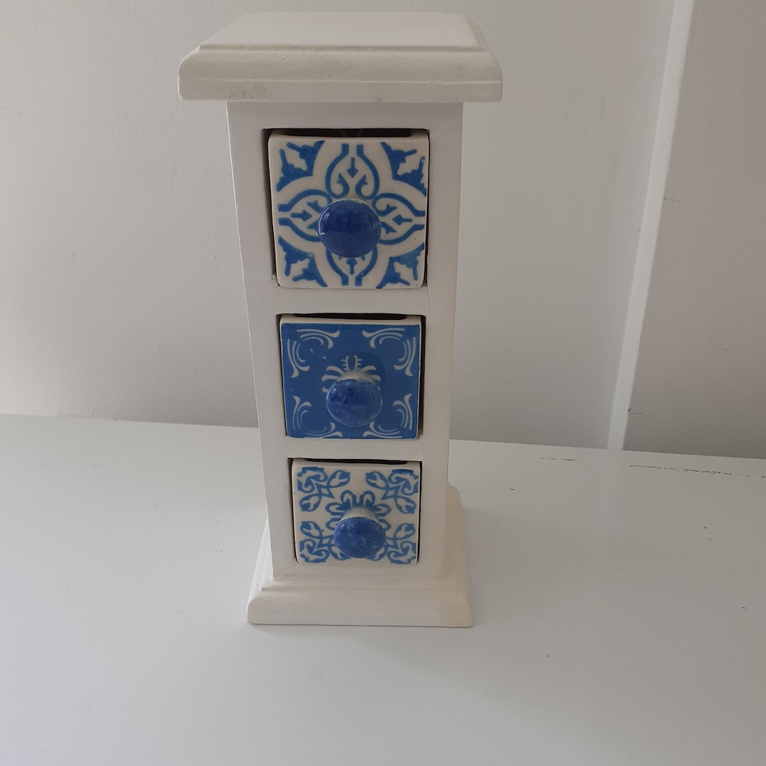 3 Drawer Mini Chest. Ceramic, Mango Wood, Handcrafted - Etsy