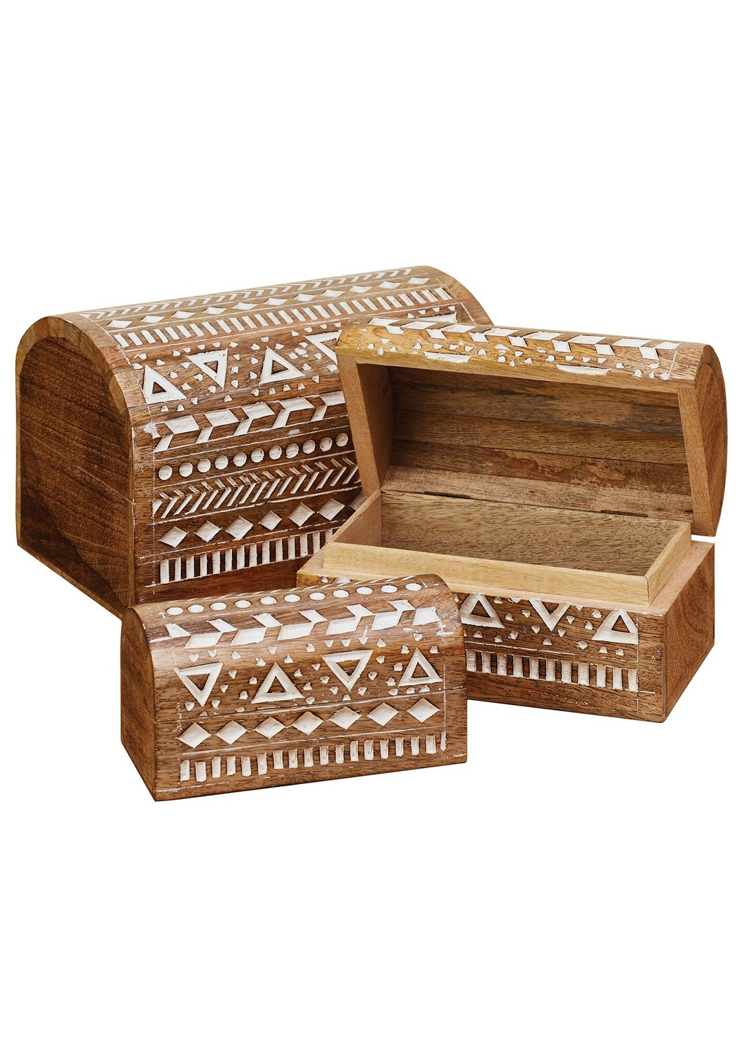 Aztec Design Carved Set of 3 Domed Boxes - Etsy