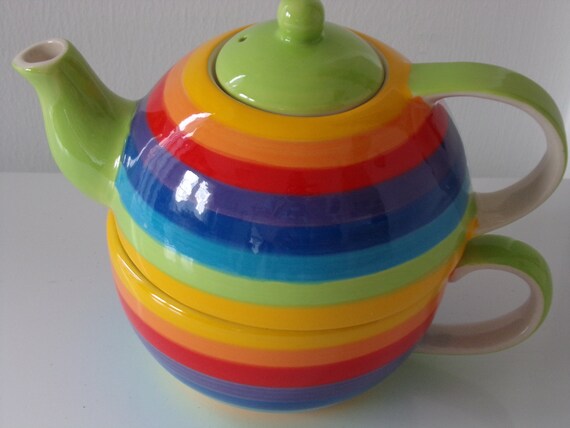 Rainbow Tea for One Pot/cup Combo Ceramic - Etsy