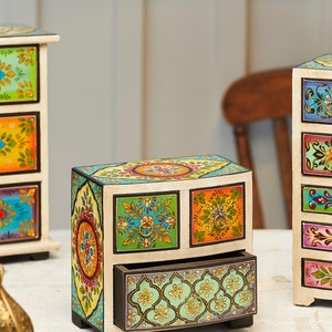 Manya Hand Painted 3-drawer Curved Mini Storage Chest - Etsy