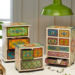 Manya Hand Painted 3-drawer Curved Mini Storage Chest - Etsy