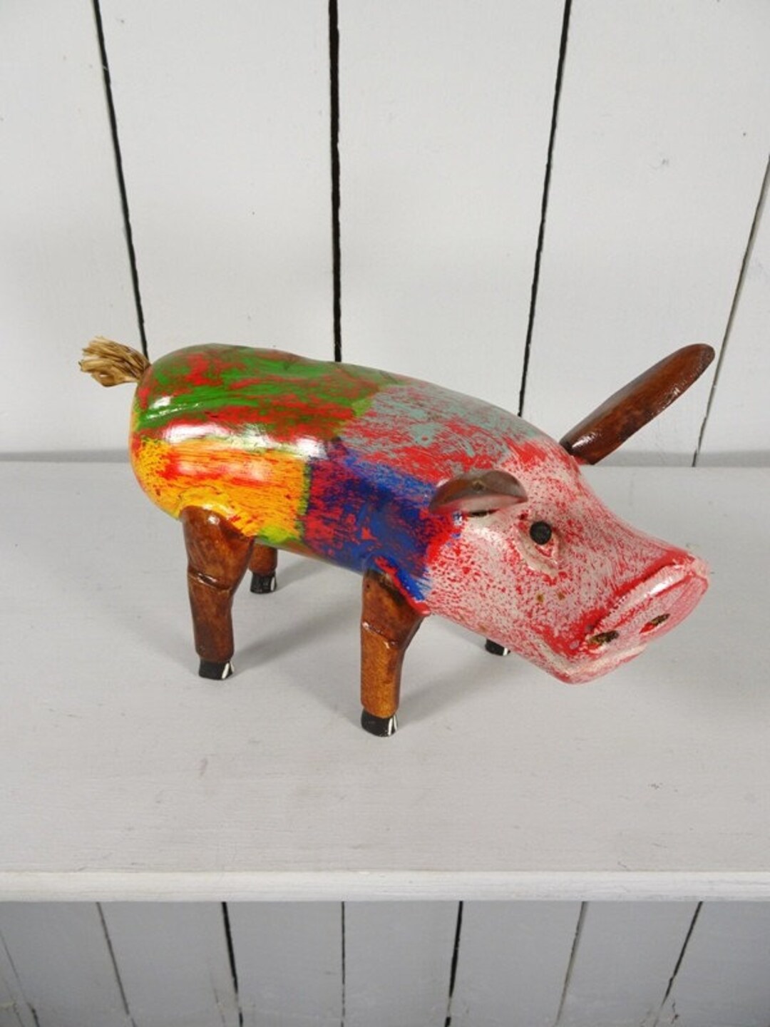 Large Multi Coloured Pig 15 X 9 X 25cm - Etsy