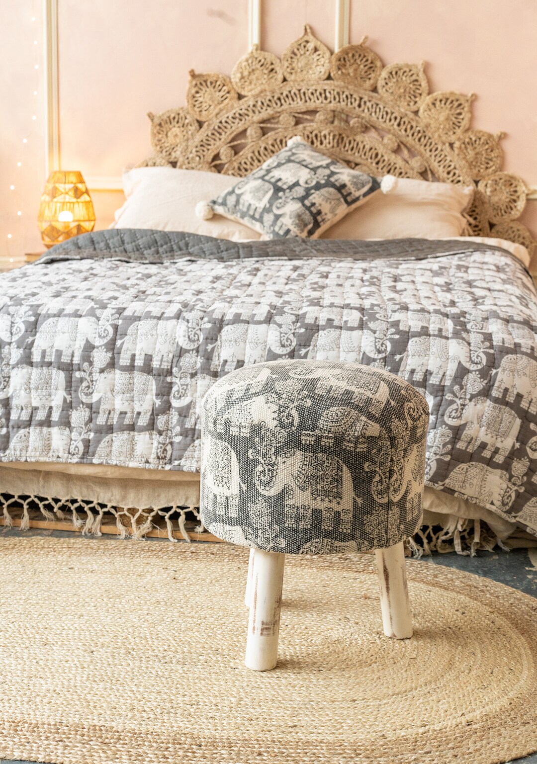 Hathi Cotton Elephant Print Quilt, 210 X 240cm - Etsy