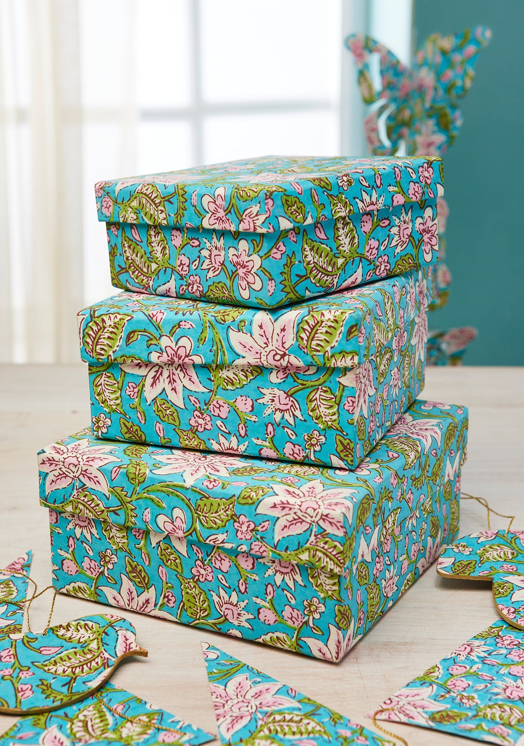 Set of 3 Lily Block Print Nested Boxes - Etsy