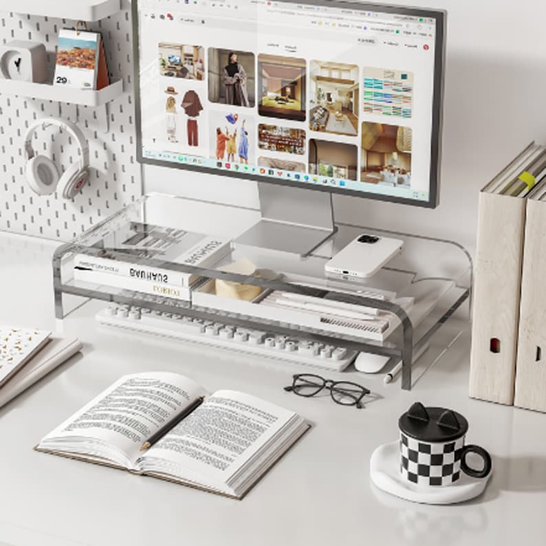Custom Home Clear Acrylic Monitor Stand Tabletop Laptop PC Computer ...