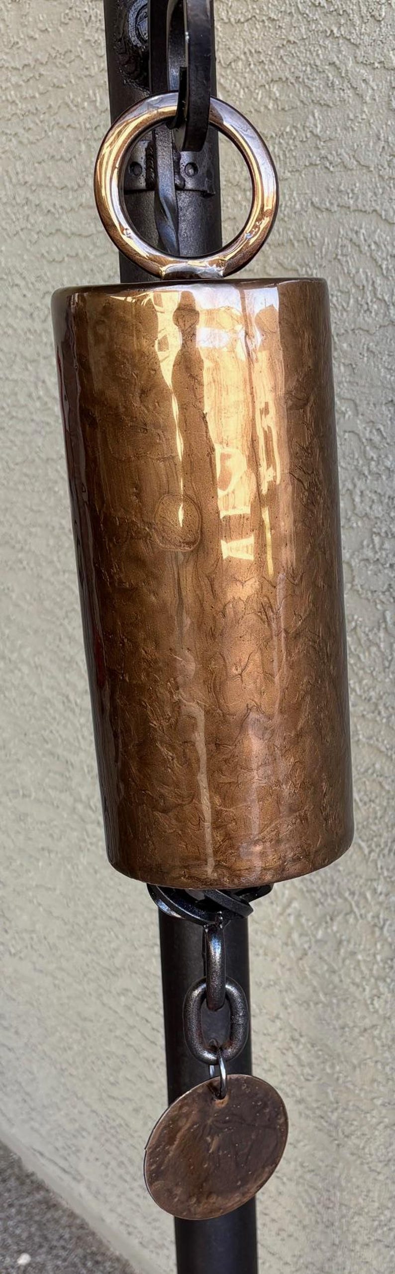 Steel Cylinder Tank Bell Wind Chime: Deep Bronze Rustic Gong Yard Art ...