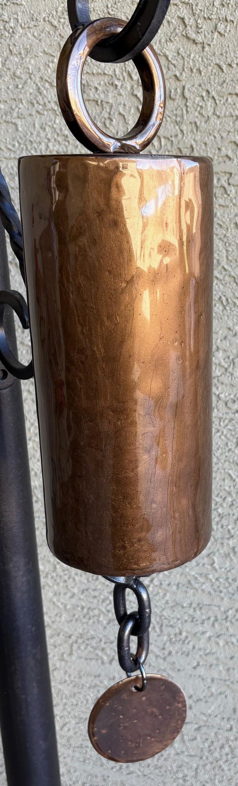 Steel Cylinder Tank Bell Wind Chime: Deep Bronze Rustic Gong Yard Art ...