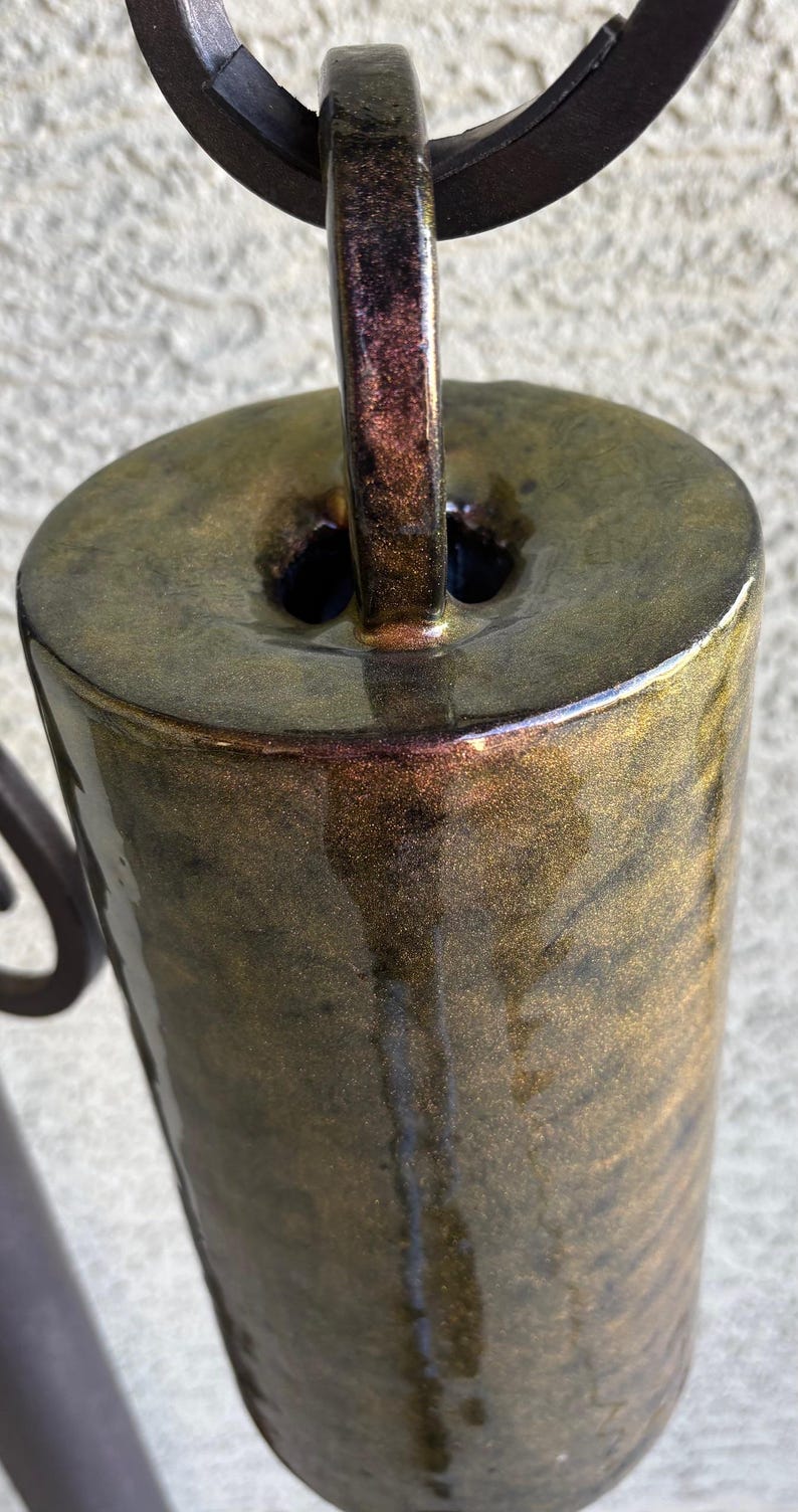 Steel Cylinder Tank Bell Wind Chime: Gold Purple Spiral Rustic Gong ...