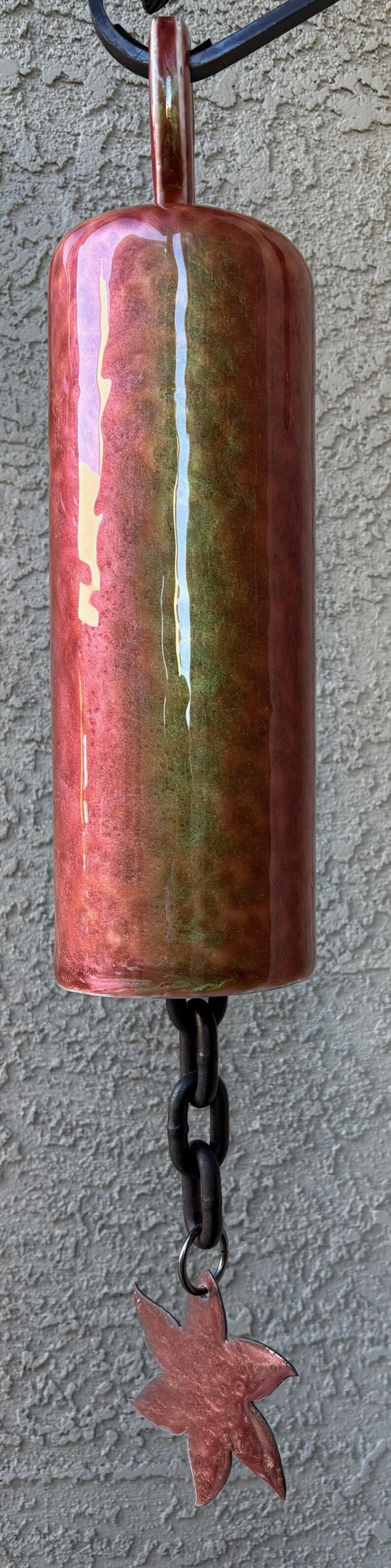 Patina Steel Cylinder Tank Bell Wind Chime: Rose Gold Turquoise Garden ...