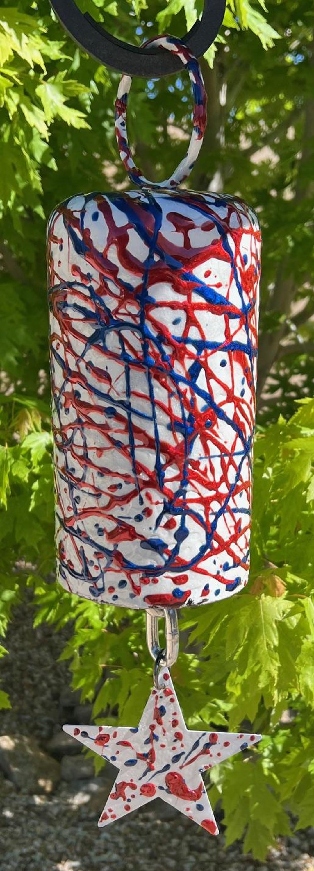 Steel Cylinder Tank Bell Patriotic Red White & Blue Rustic Gong ...