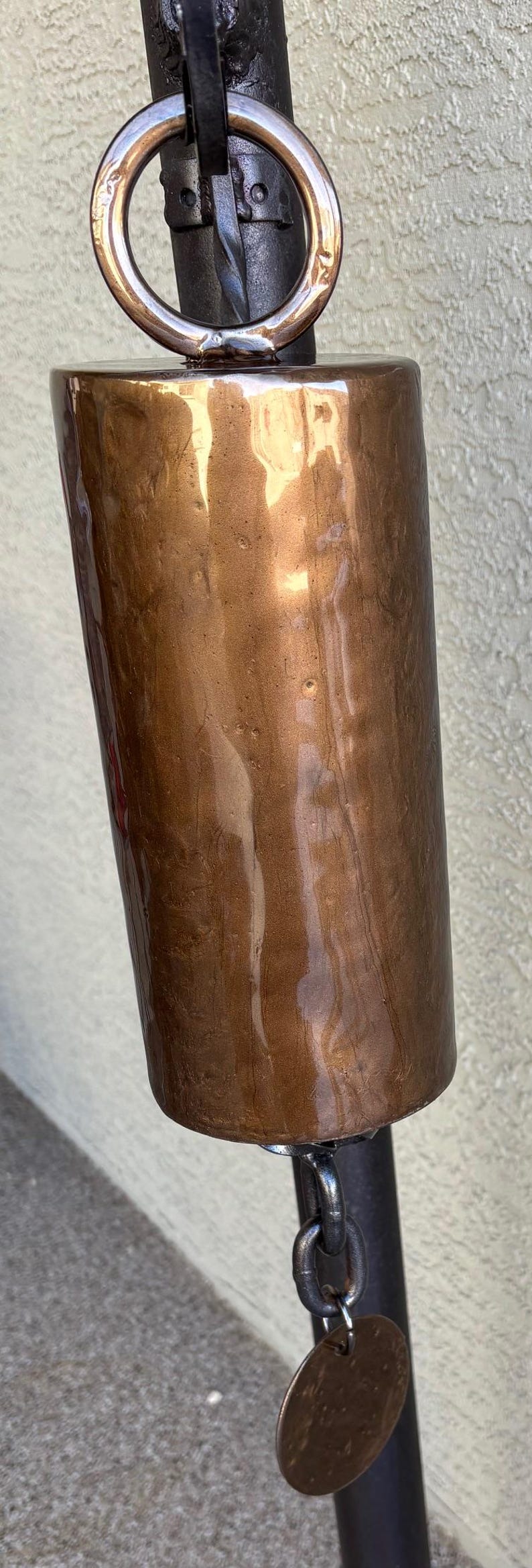 Steel Cylinder Tank Bell Wind Chime: Deep Bronze Rustic Gong Yard Art ...