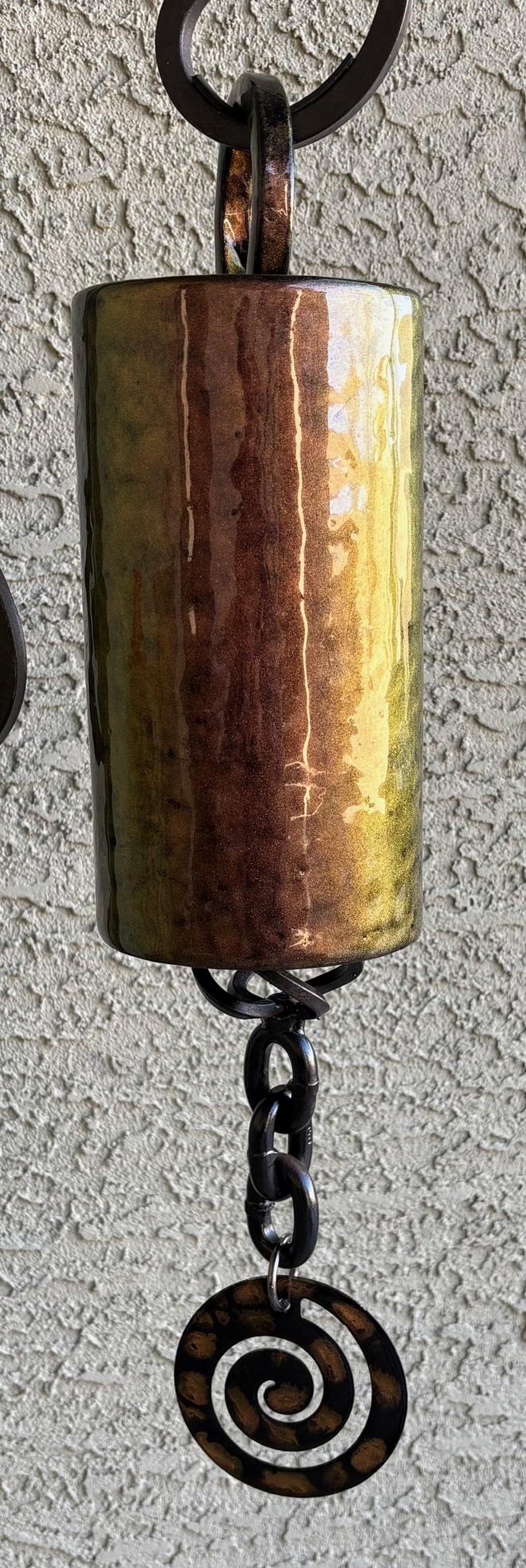 Steel Cylinder Tank Bell Wind Chime: Gold Purple Spiral Rustic Gong ...